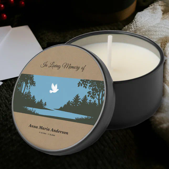 Dove & Nature Scene Rustic Funeral Mini Candle Favors | Zazzle