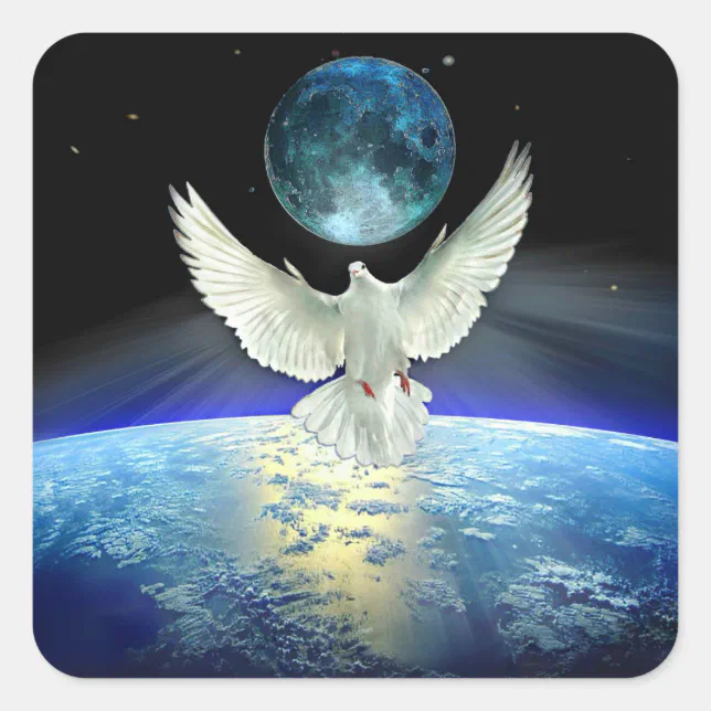 Dove of Peace over Planet Earth Square Sticker | Zazzle