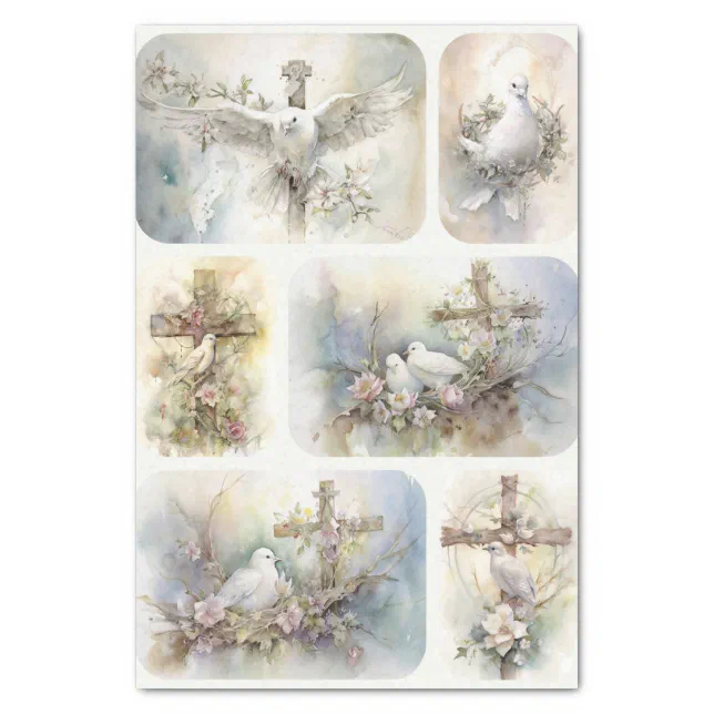 Doves and Crosses Tissue Paper | Zazzle