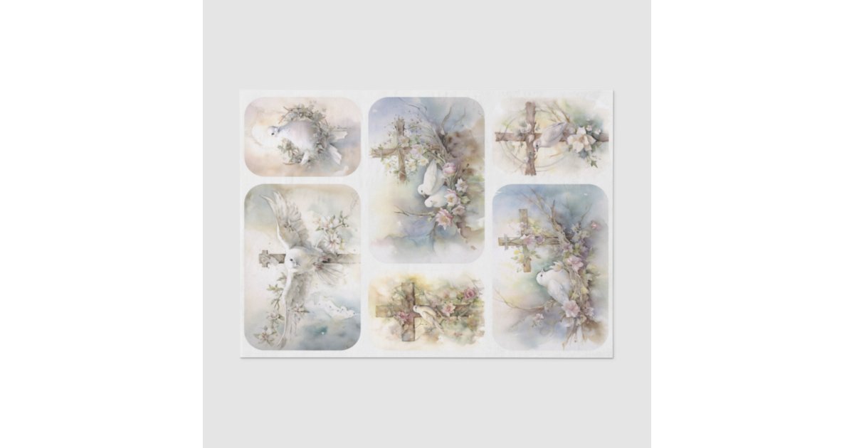 Doves and Crosses Tissue Paper | Zazzle