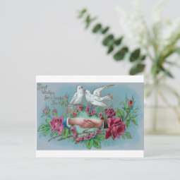 Doves and Handshake Birthday Postcard | Zazzle