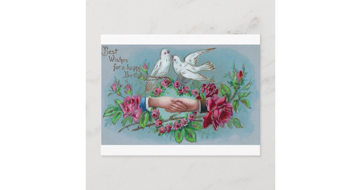 Doves and Handshake Birthday Postcard | Zazzle
