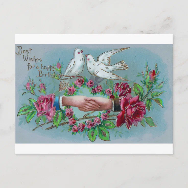 Doves and Handshake Birthday Postcard | Zazzle