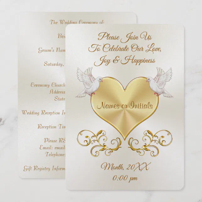 Doves over Heart Wedding Invitations Personalized | Zazzle