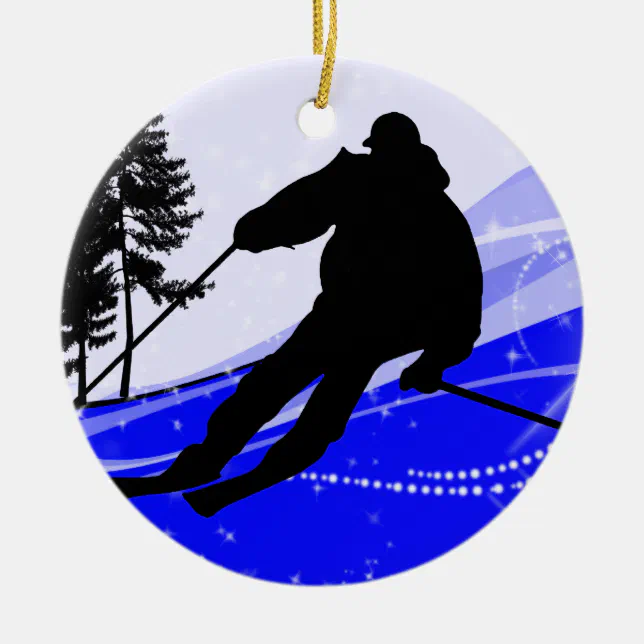 Downhill on the Ski Slope Ceramic Ornament | Zazzle