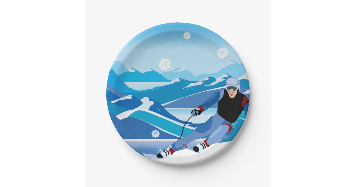 Downhill Skier Paper Plates | Zazzle