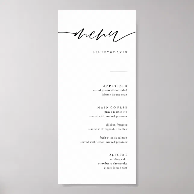 Download Calligraphy Elegant Wedding Menu Cards Poster | Zazzle