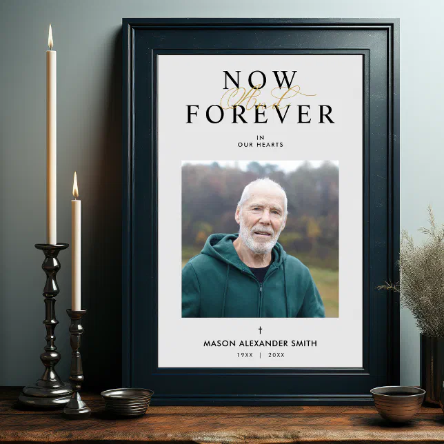 Downloadable Exquisite Gray Elegant Funeral Photo Poster | Zazzle