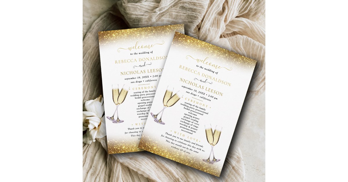 Downloadable Gold Glitter Calligraphy Wedding Invitation | Zazzle