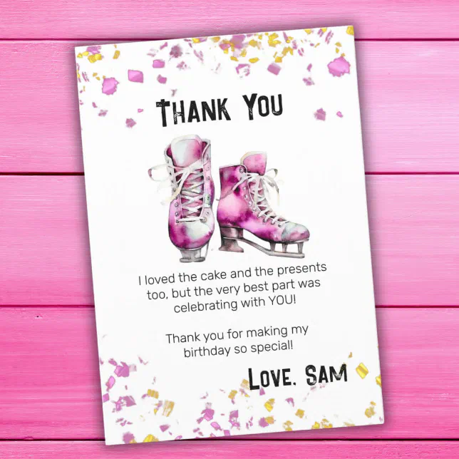 Downloadable Ice Skating Birthday Thank You Card | Zazzle