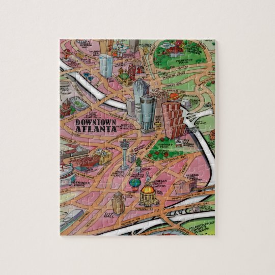 Downtown Atlanta Georgia Cartoon Map Jigsaw Puzzle | Zazzle.com