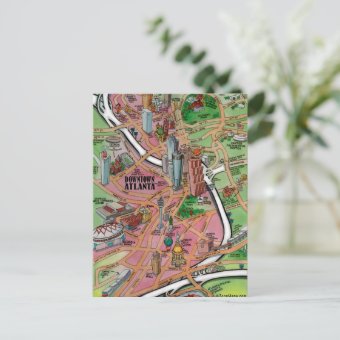 Downtown Atlanta Georgia Cartoon Map Postcard | Zazzle