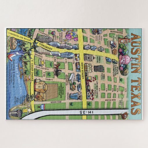Downtown Austin Texas Fun Map Jigsaw Puzzle | Zazzle