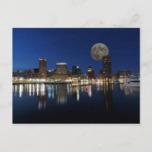 Downtown Baltimore Maryland Dusk Skyline Moon Postcard | Zazzle