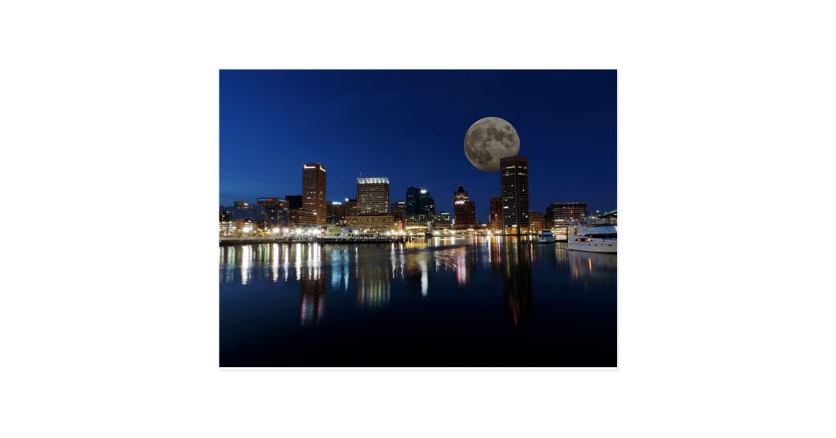 Downtown Baltimore Maryland Dusk Skyline Moon Postcard | Zazzle.com