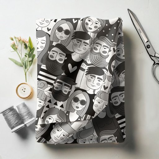 Downtown Crowd Faces Grey ID494 Fabric | Zazzle