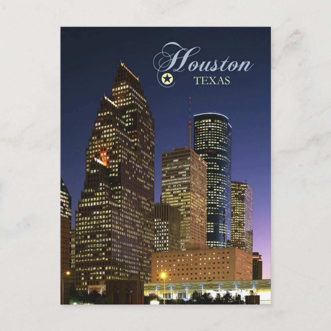 Downtown Houston, Texas at night Postcard | Zazzle