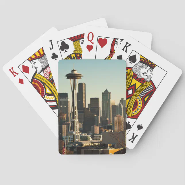 Downtown Seattle skyline and Space Needle Poker Cards | Zazzle