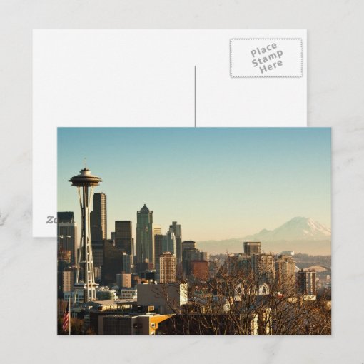 Downtown Seattle skyline and Space Needle Postcard | Zazzle
