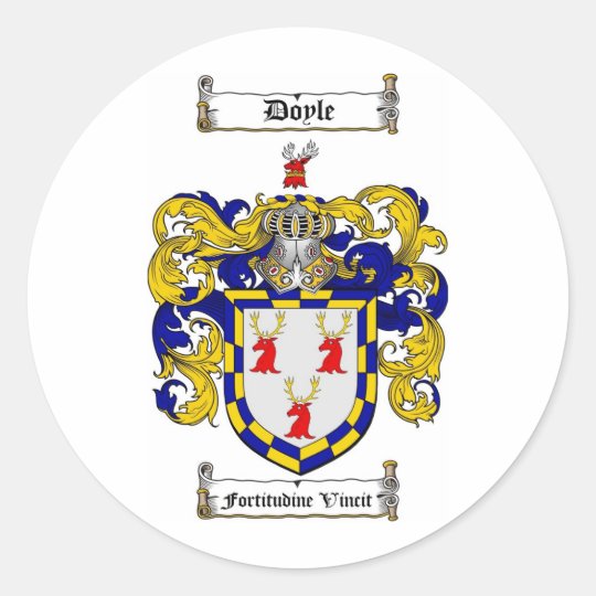 DOYLE FAMILY CREST - DOYLE COAT OF ARMS CLASSIC ROUND STICKER | Zazzle.com