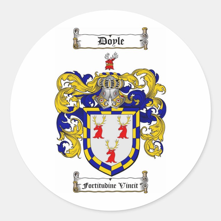 DOYLE FAMILY CREST - DOYLE COAT OF ARMS CLASSIC ROUND STICKER | Zazzle