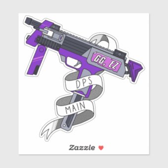 DPS Main Gamer Purple Cartoon Machine Gun Sticker | Zazzle