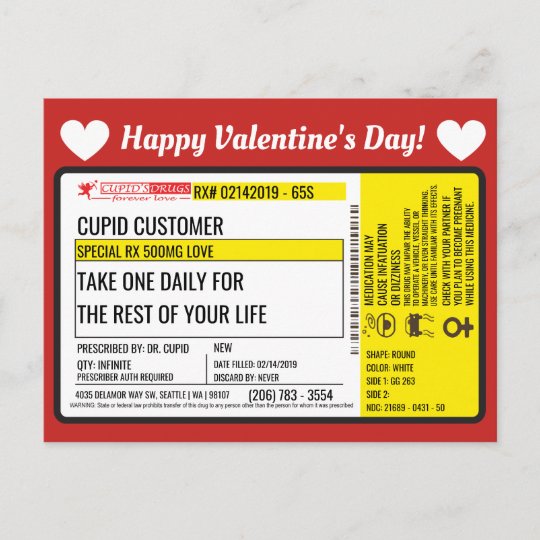 Dr. Cupid's Valentine Love Prescription Postcard | Zazzle