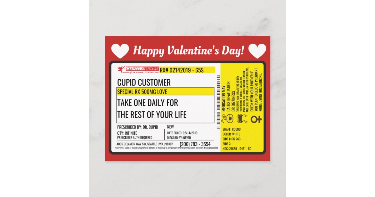 Dr. Cupid's Valentine Love Prescription Postcard | Zazzle