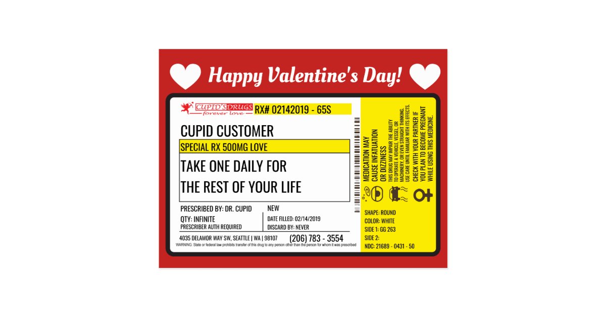 Dr. Cupid's Valentine Love Prescription Postcard | Zazzle.com