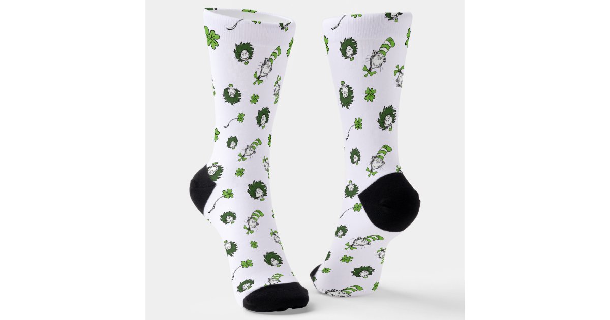 Dr. Seuss | Cat in the Hat Clover Pattern Socks | Zazzle