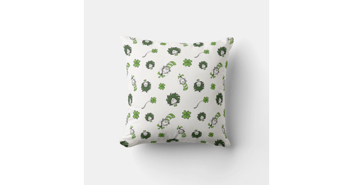 Dr. Seuss | Cat in the Hat Clover Pattern Throw Pillow | Zazzle