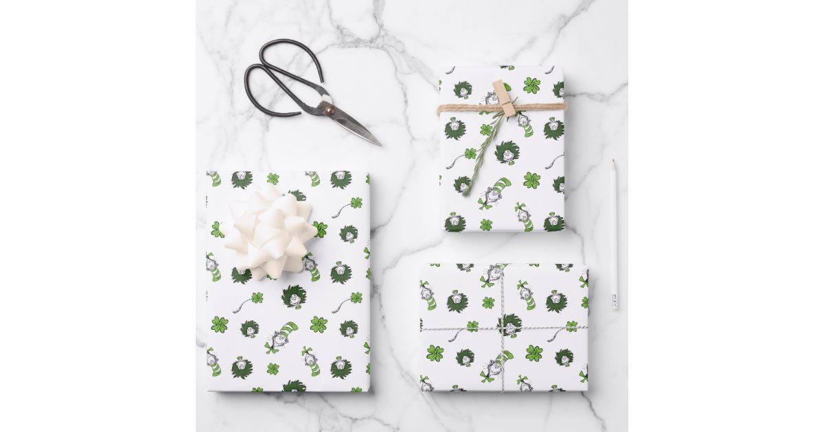 Dr. Seuss | Cat in the Hat Clover Pattern Wrapping Paper Sheets | Zazzle
