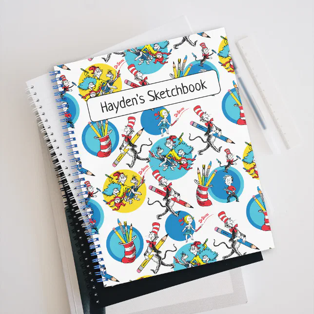 Dr. Seuss| Characters With Pencils Pattern Drawing Notebook | Zazzle