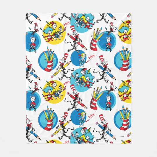 Dr. Seuss | Characters With Pencils Pattern Fleece Blanket | Zazzle.com