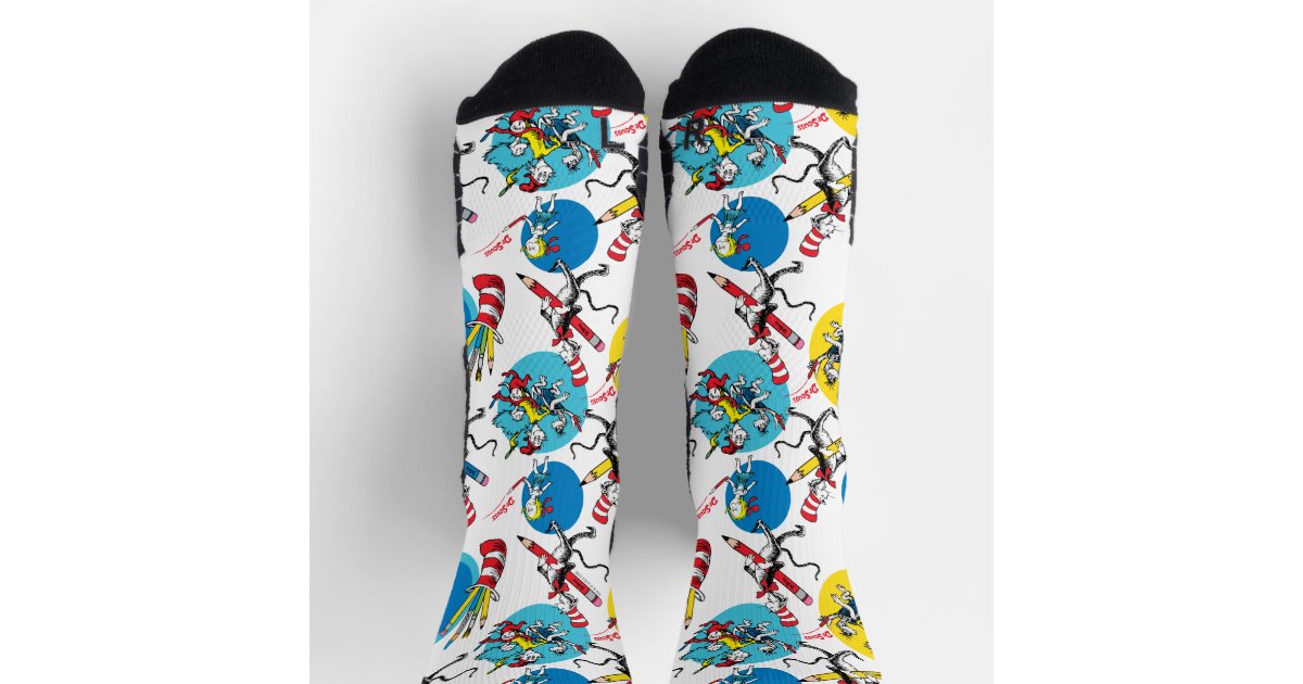 Dr. Seuss | Characters With Pencils Pattern Socks | Zazzle