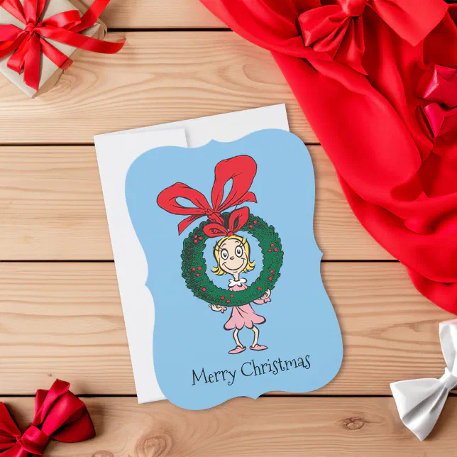 Dr. Seuss | Cindy-Lou Who - Wreath Holiday Card | Zazzle