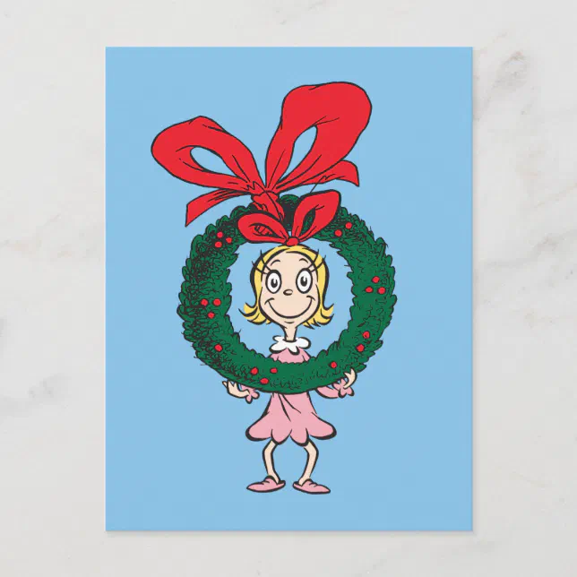 Dr. Seuss | Cindy-Lou Who - Wreath Postcard | Zazzle