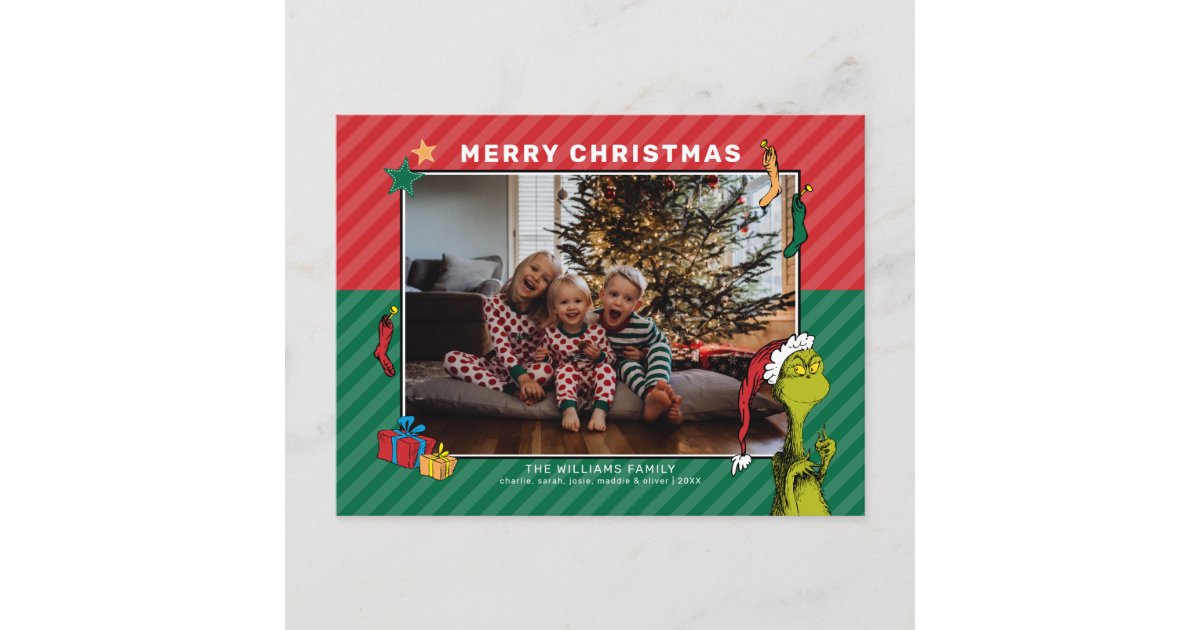 Dr. Seuss | Grinch Family Photo Holiday Postcard | Zazzle