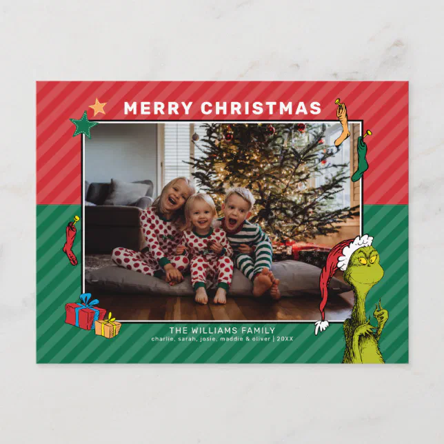 Dr. Seuss | Grinch Family Photo Holiday Postcard | Zazzle