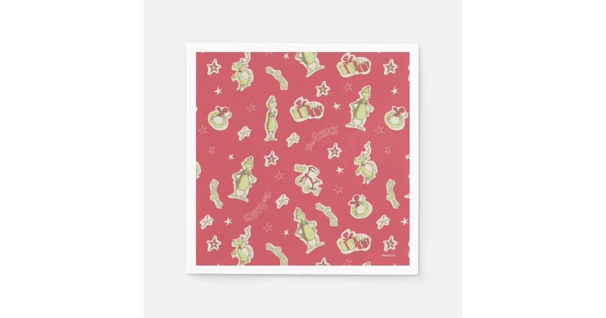 Dr. Seuss | Grinch | Red Christmas Pattern Napkins | Zazzle