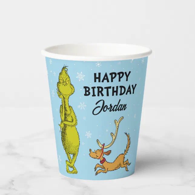 Dr. Seuss | Grinch Winter Birthday Paper Cups | Zazzle