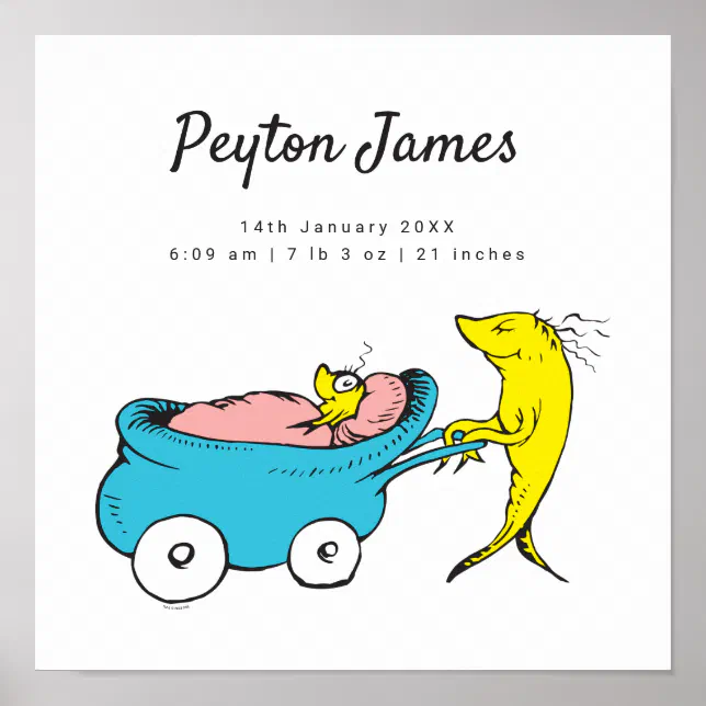 Dr. Seuss | One Fish Birth Stats Poster | Zazzle