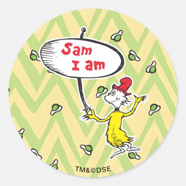 Dr. Seuss | Sam-I-Am Holding Sign Classic Round Sticker | Zazzle