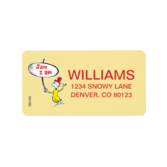 Dr. Seuss | Sam-I-Am Holding Sign Label | Zazzle