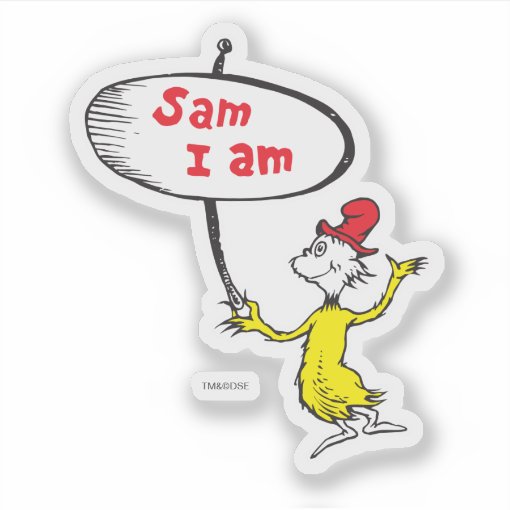 Dr. Seuss | Sam-I-Am Holding Sign Sticker | Zazzle