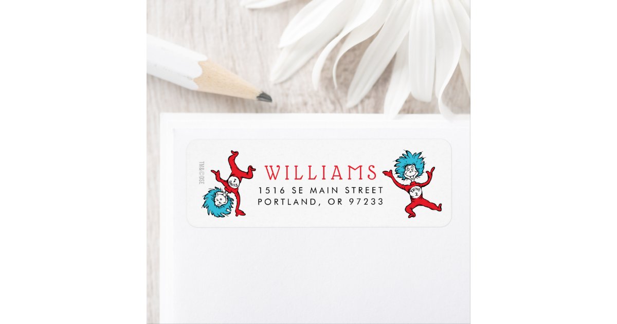 Dr. Seuss Thing One Thing Two | Twins Baby Shower Label | Zazzle