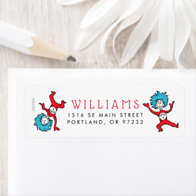 Dr. Seuss Thing One Thing Two | Twins Baby Shower Label | Zazzle