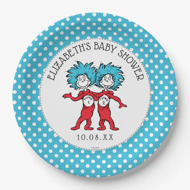Dr. Seuss Thing One Thing Two | Twins Baby Shower Paper Plates | Zazzle