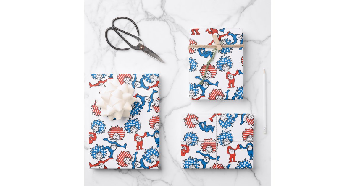 Dr. Seuss | Thing One Thing Two US Flag Pattern Wrapping Paper Sheets ...