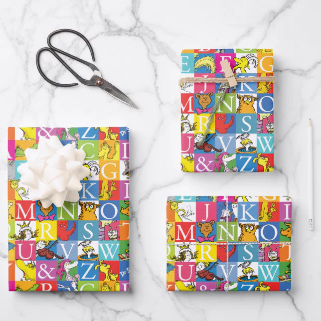Dr. Seuss's ABC Colorful Block Letter Pattern Wrapping Paper Sheets ...